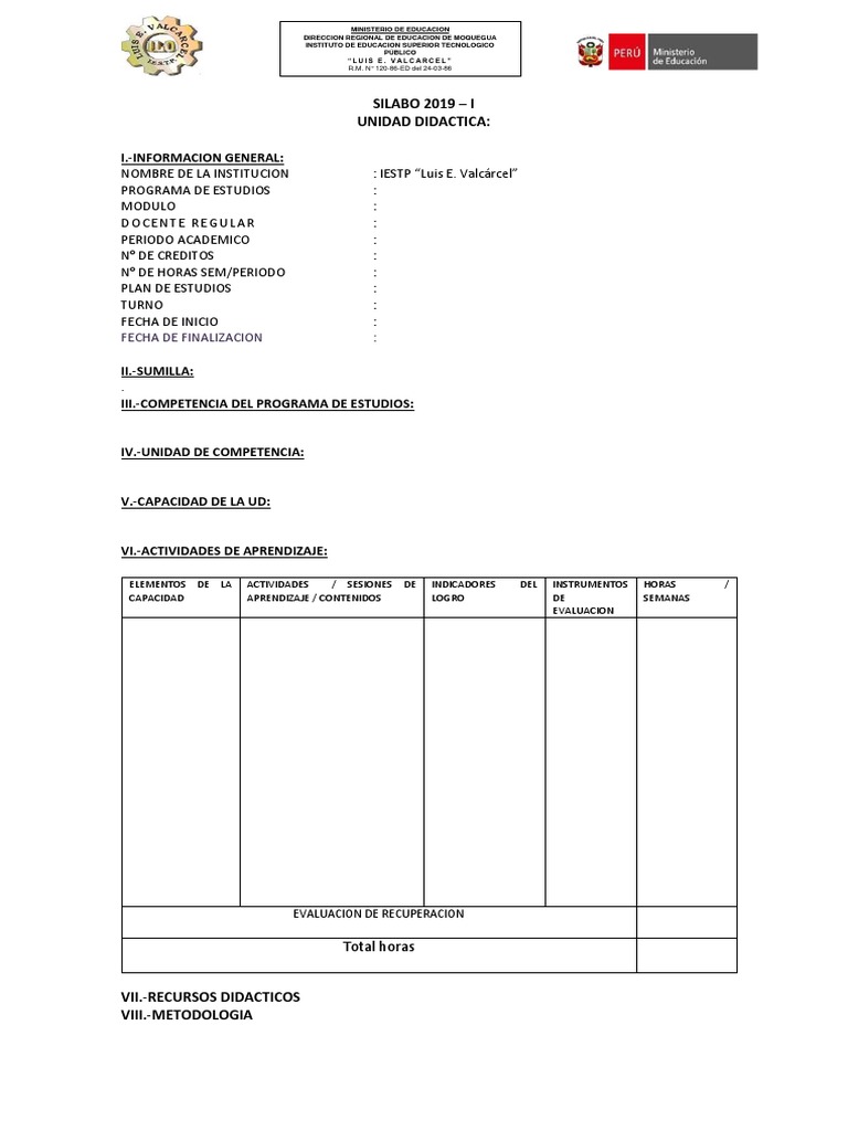 Formato de Silabus 2019 | Descargar gratis PDF | Science | Evaluación