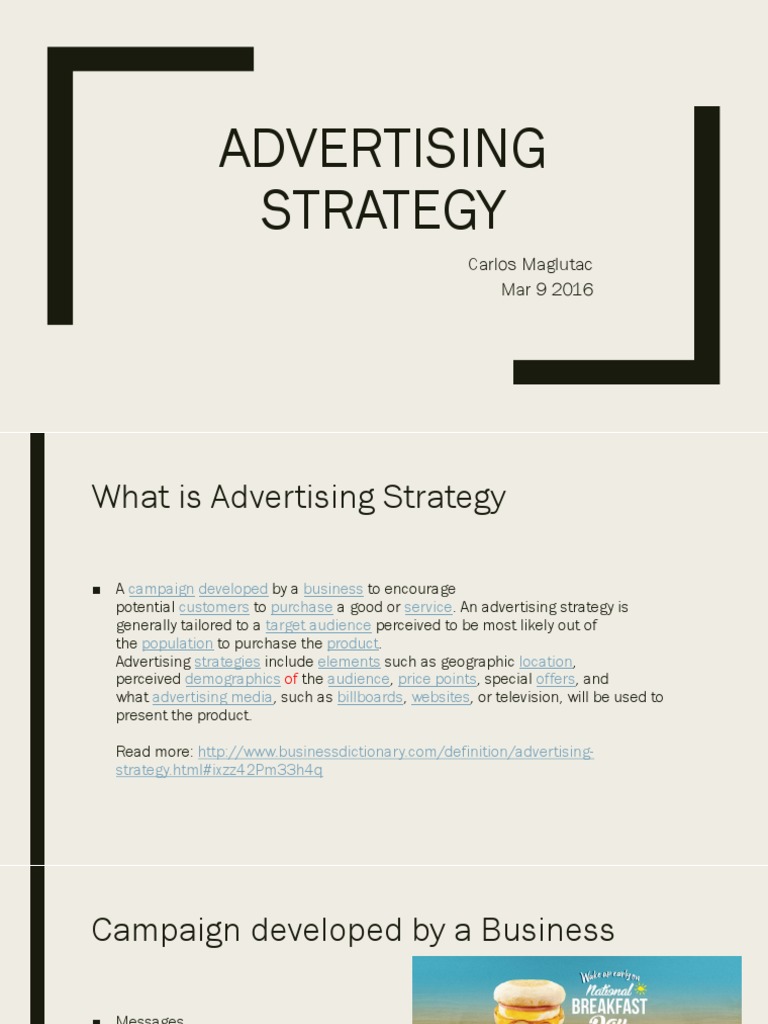 Advertising Strategy: Carlos Maglutac Mar 9 2016 | PDF | Target ...