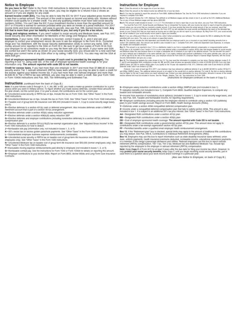 Notice To Employee Instructions For Employee: WWW - SSA.gov | Download ...