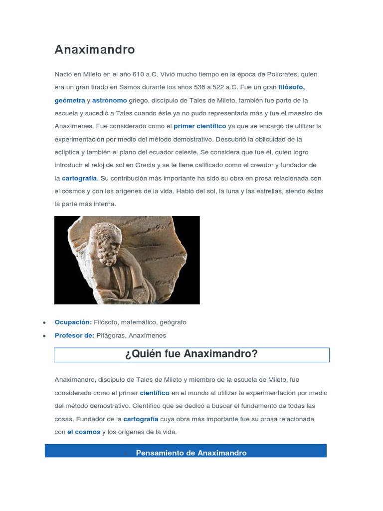 Anaximandro de Mileto: Su vida, pensamiento y aportaciones como primer ...