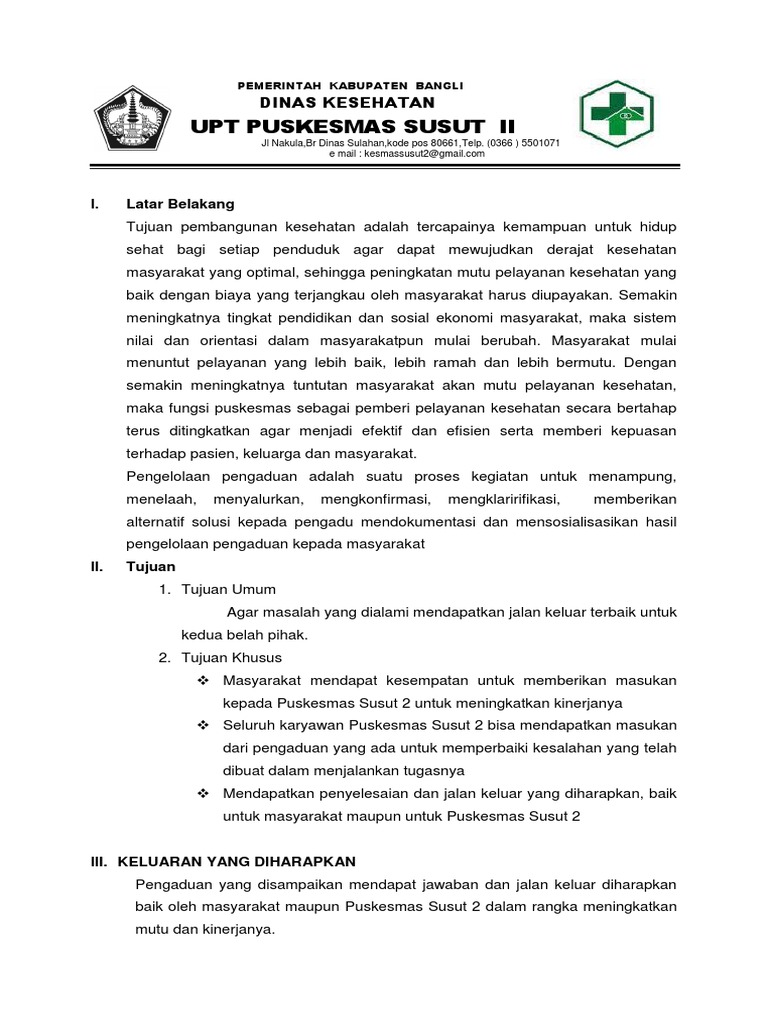 Kerangka Acuan Kegiatan Keluhan Pelanggan | PDF