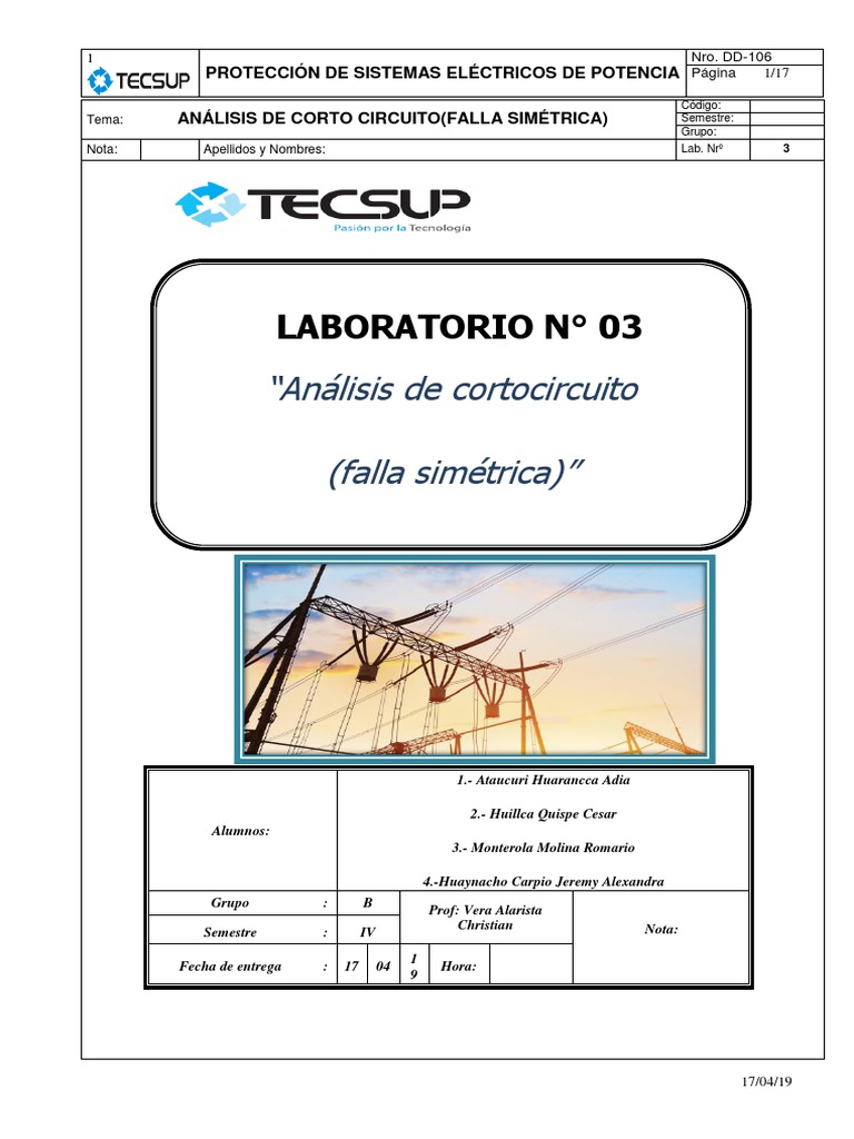 Lab. 3 Analisis de Corto Circuito | Corriente eléctrica | Transformador