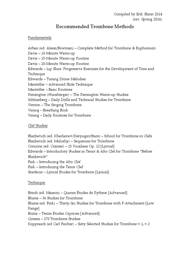Recommended Trombone Method Books | PDF | Trombone | Tuba