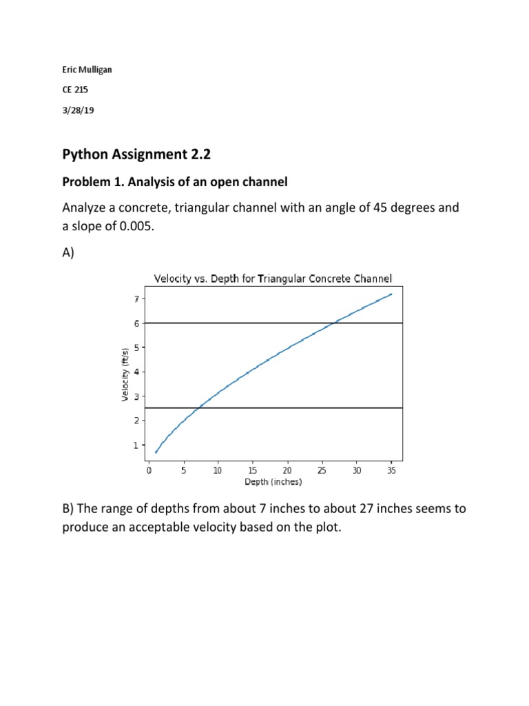 Python Assignment 2.2: Problem 1. Analysis of An Open Channel | PDF ...