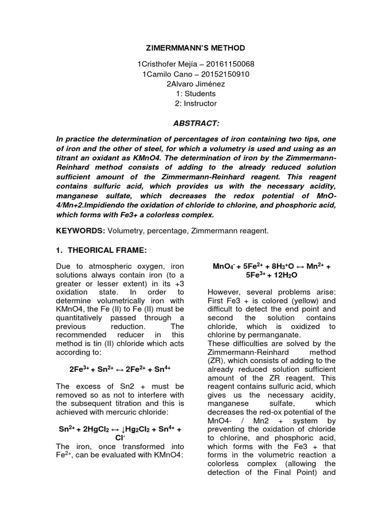 Zimmerman's Method | PDF | Manganese | Redox