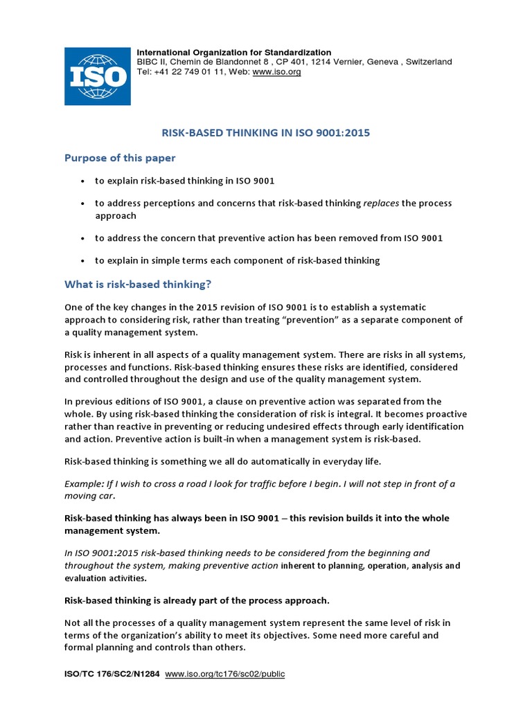Risk-Based Thinking ISO 9001 | PDF | Quality Management System | Risk