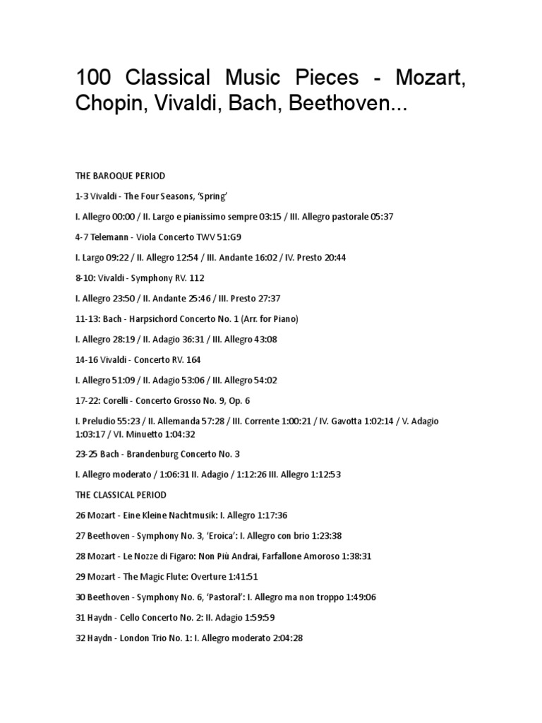 100 Classical Music Pieces | PDF | Federico Chopin | Compositores