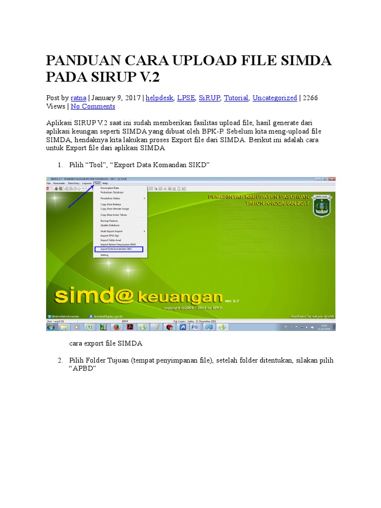 Panduan Upload File SIMDA ke SIRUP | PDF