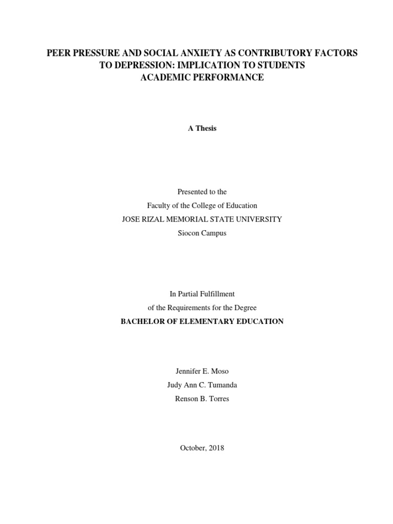 Peer Pressure, Anxiety, and Student Depression | PDF | Adolescence ...
