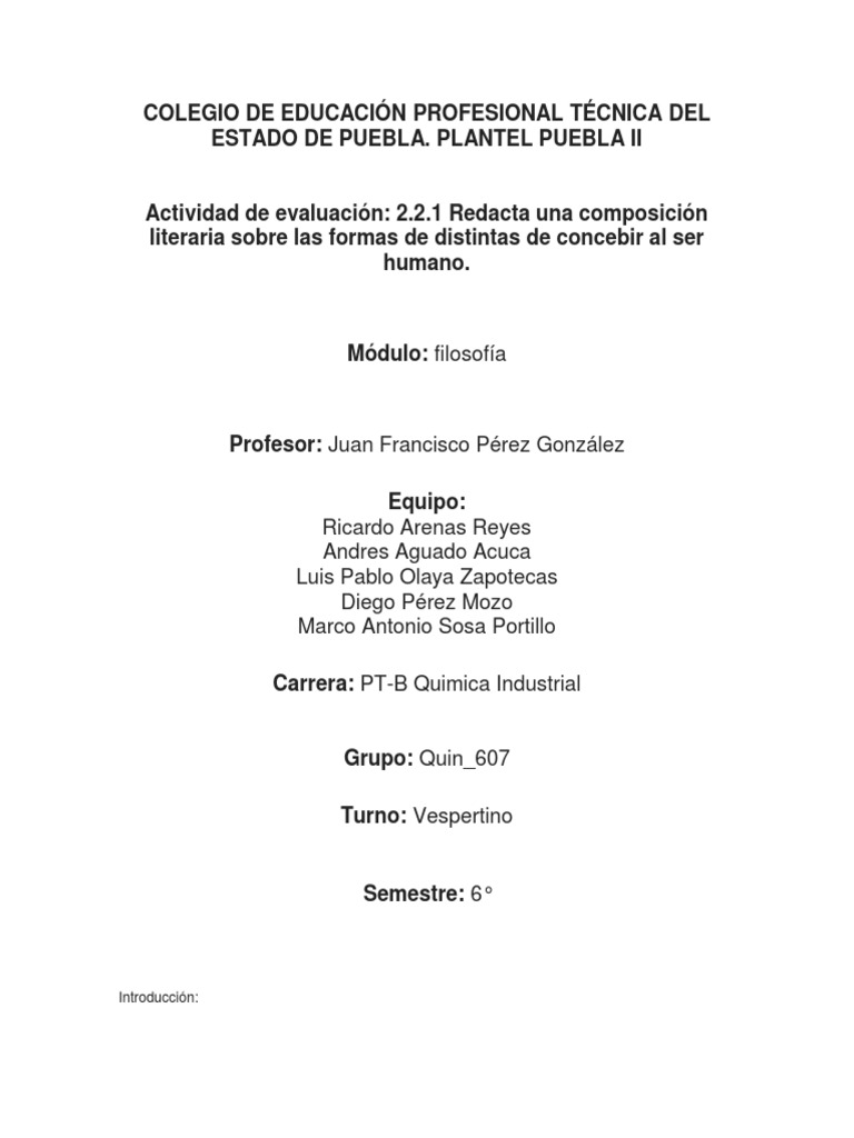 Composicion Literaria Sobre Las Distintas Formas de Concebir A Un Ser ...