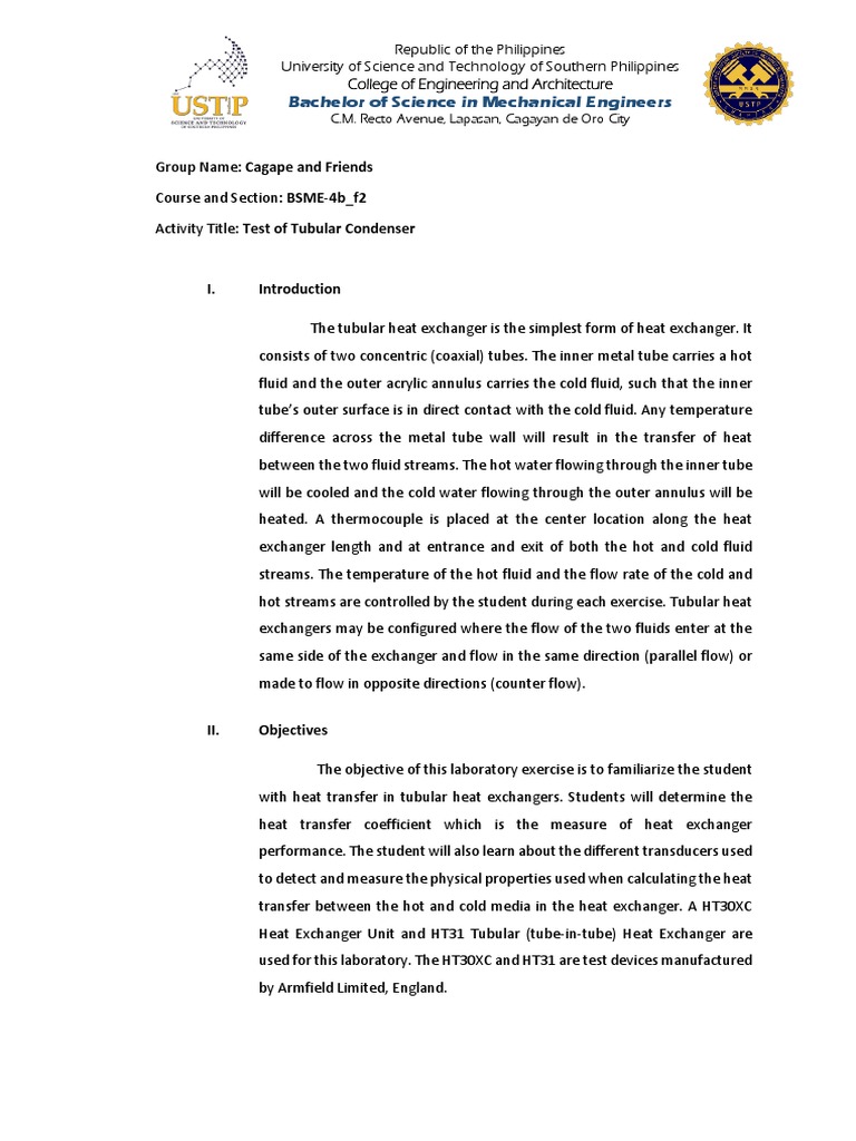 Laboratory Report No.8 Test of Tubular Condenser | PDF | Heat Exchanger ...