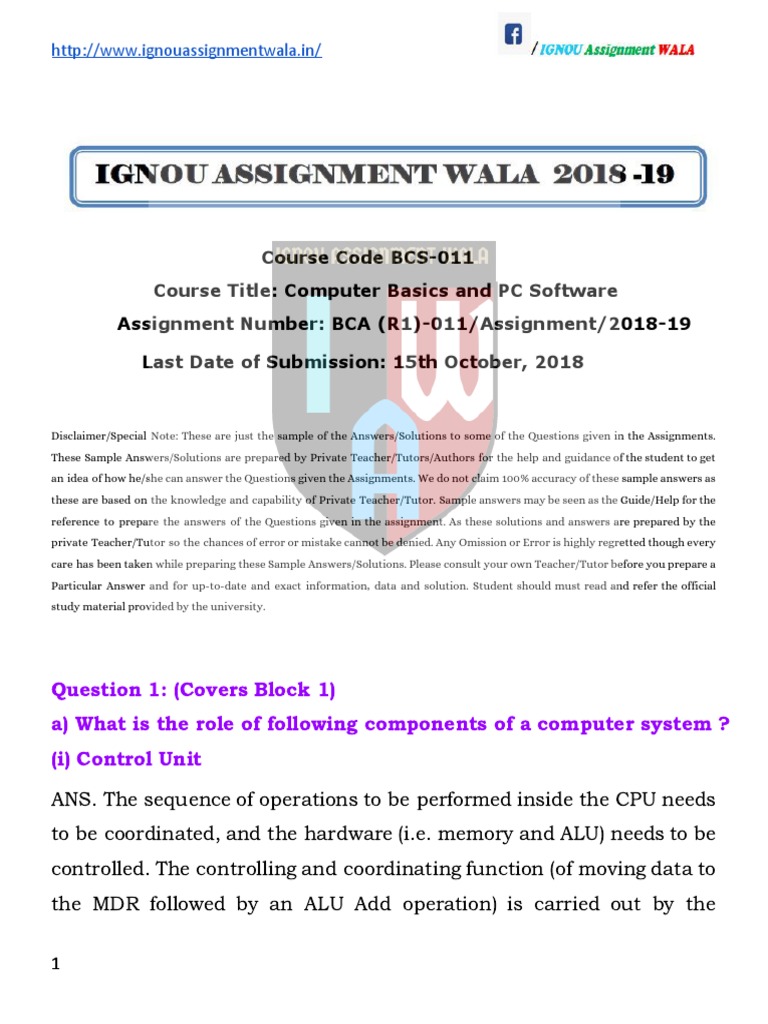 BCS-11.solved assignment 2018-19 -watermark ignou assignment wala.pdf | Osi Model | Central ...