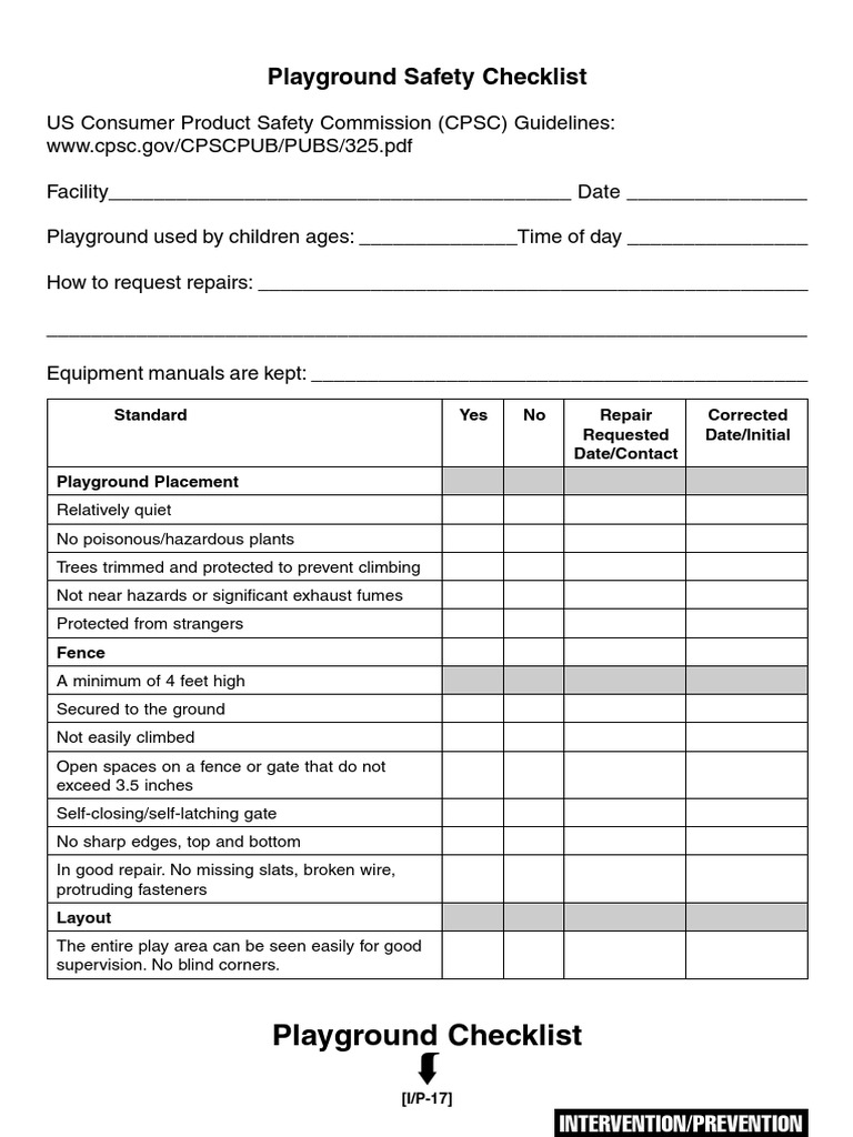 Playground Checklist | PDF | Playground | Screw