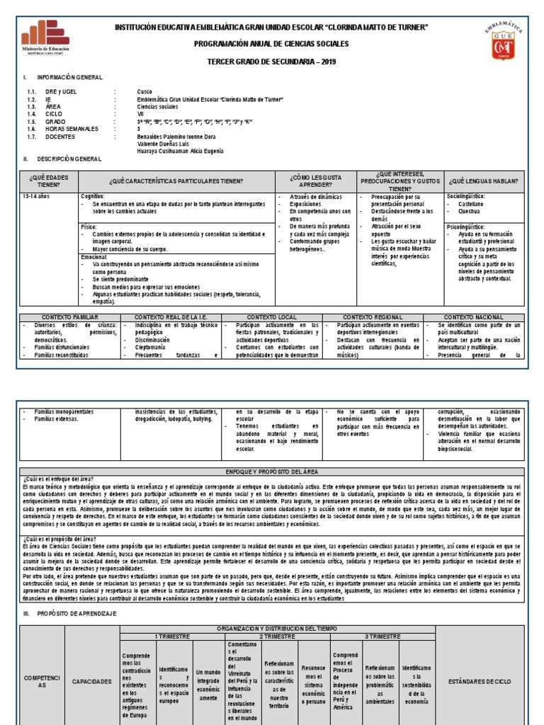 Programacion Anual Sociales 3° Maestra | PDF | Evaluación | Aprendizaje