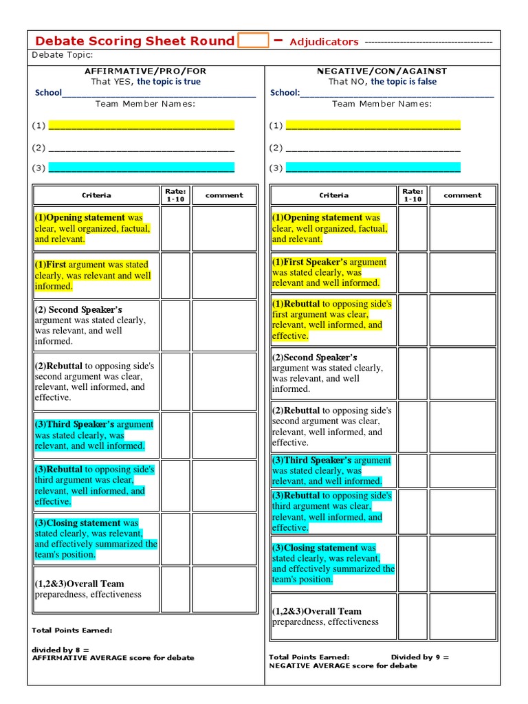 Debate Scoring Sheet | PDF | Political Communication | Public Sphere
