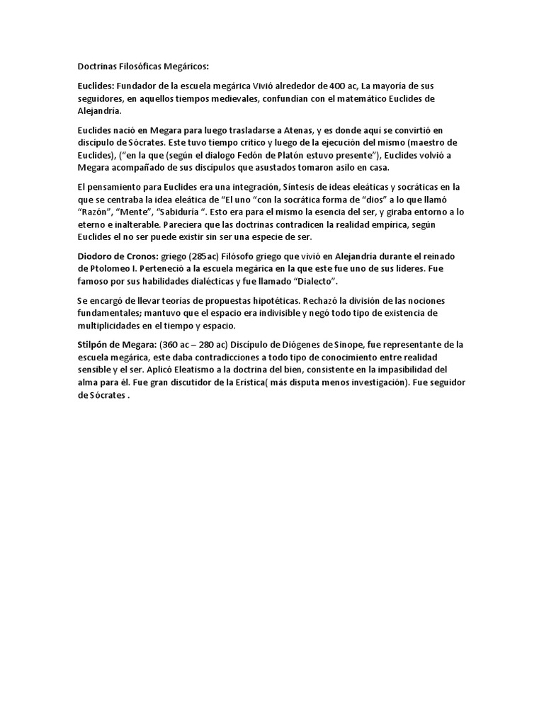Doctrinas Filosóficas Megáricos | PDF