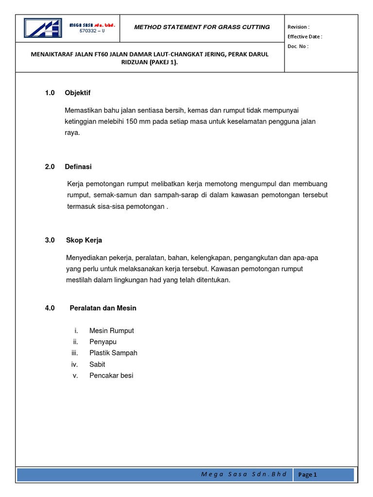 Method Statement For Grass Cutting | PDF
