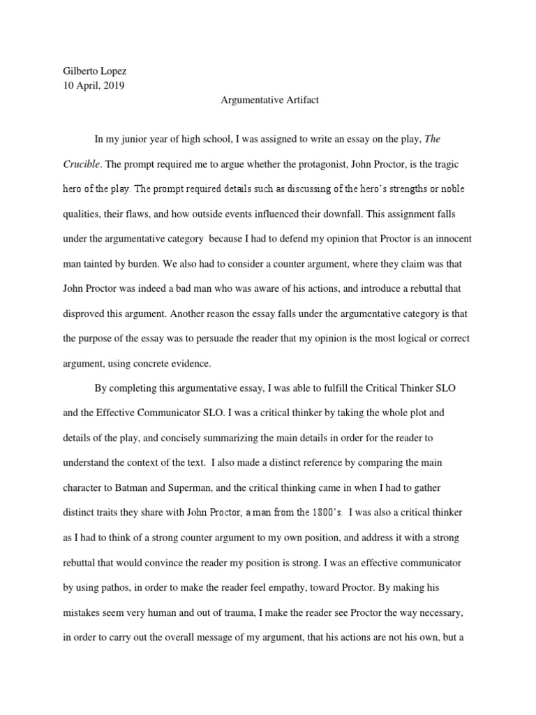 Argumentative Artifact Essay | PDF | Argument | Essays