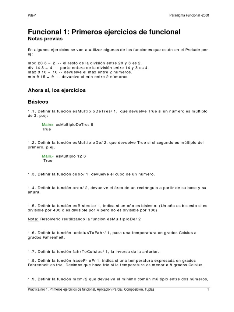 Funcional Guia1 2008 V1 6 | PDF | Programacion Funcional | Función ...