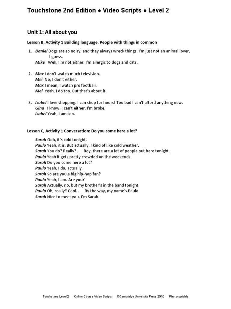 Level 2 Video Scripts | PDF