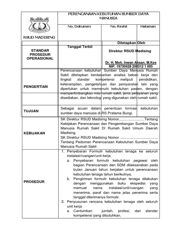 Sop Perencanaan Kebutuhan SDM | PDF
