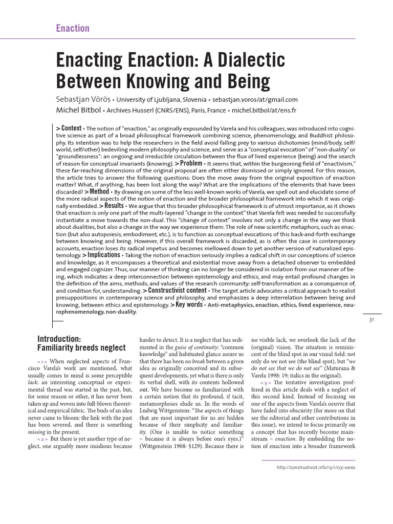 Enacting Enaction: A Dialectic Between Knowing and Being | PDF ...