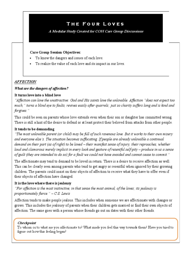 Four Loves Module | PDF | Romance (Love) | Jealousy