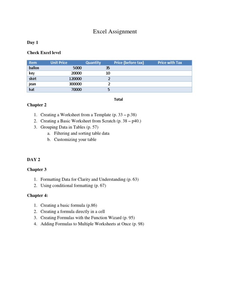 Excel Assignment Tracking Spreadsheet and Formulas | PDF