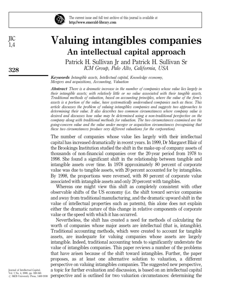Valuing Intangibles Companies | PDF | Valuation (Finance) | Mergers And ...