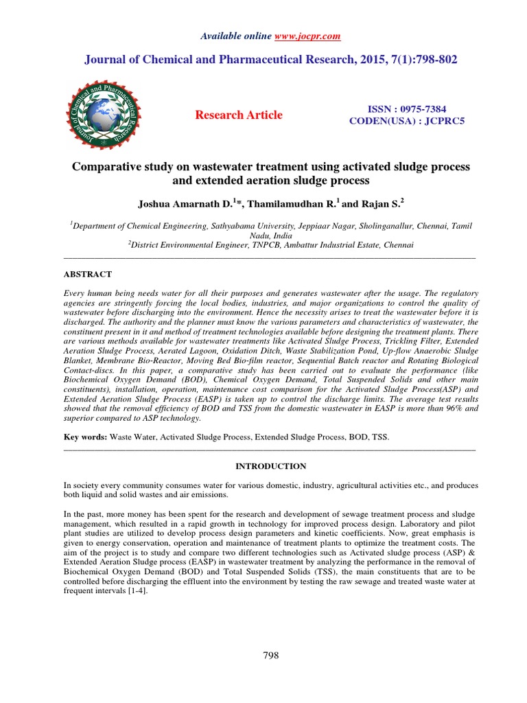 Comparative Study On Wastewater Treatment Using Activated Sludge ...