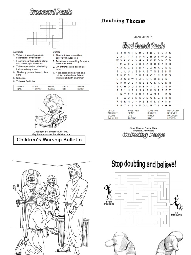 Children's Worship Bulletin: Doubting Thomas | PDF | Religion ...