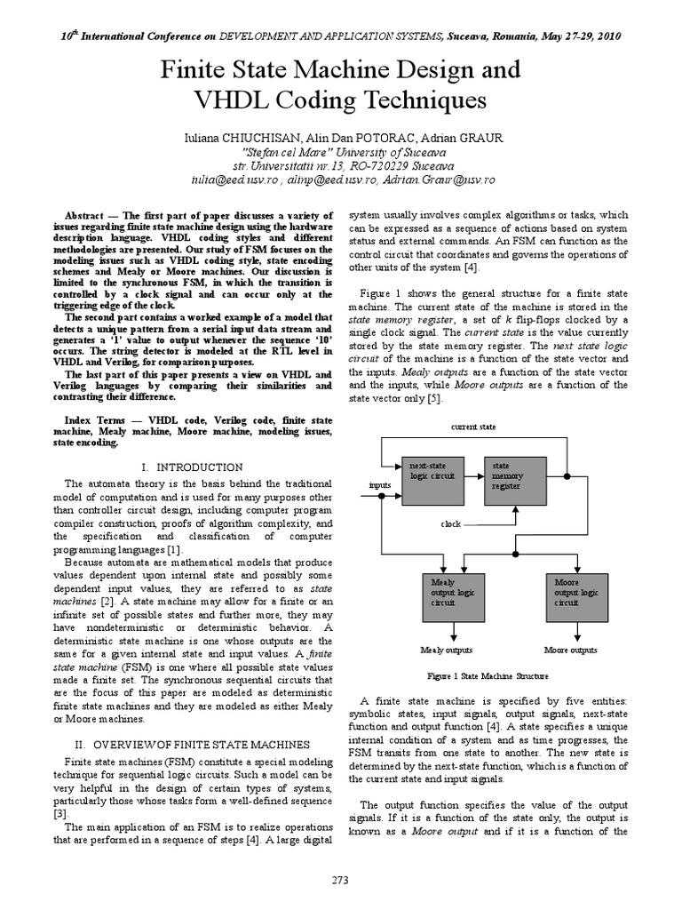 Finite State Machine Design and VHDL Coding Techniques: Iuliana ...