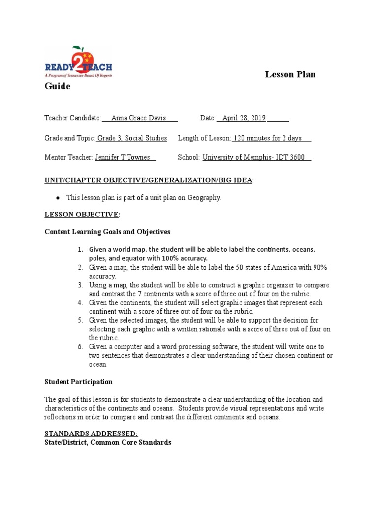 Lesson Plan Guide: Unit/Chapter Objective/Generalization/Big Idea ...