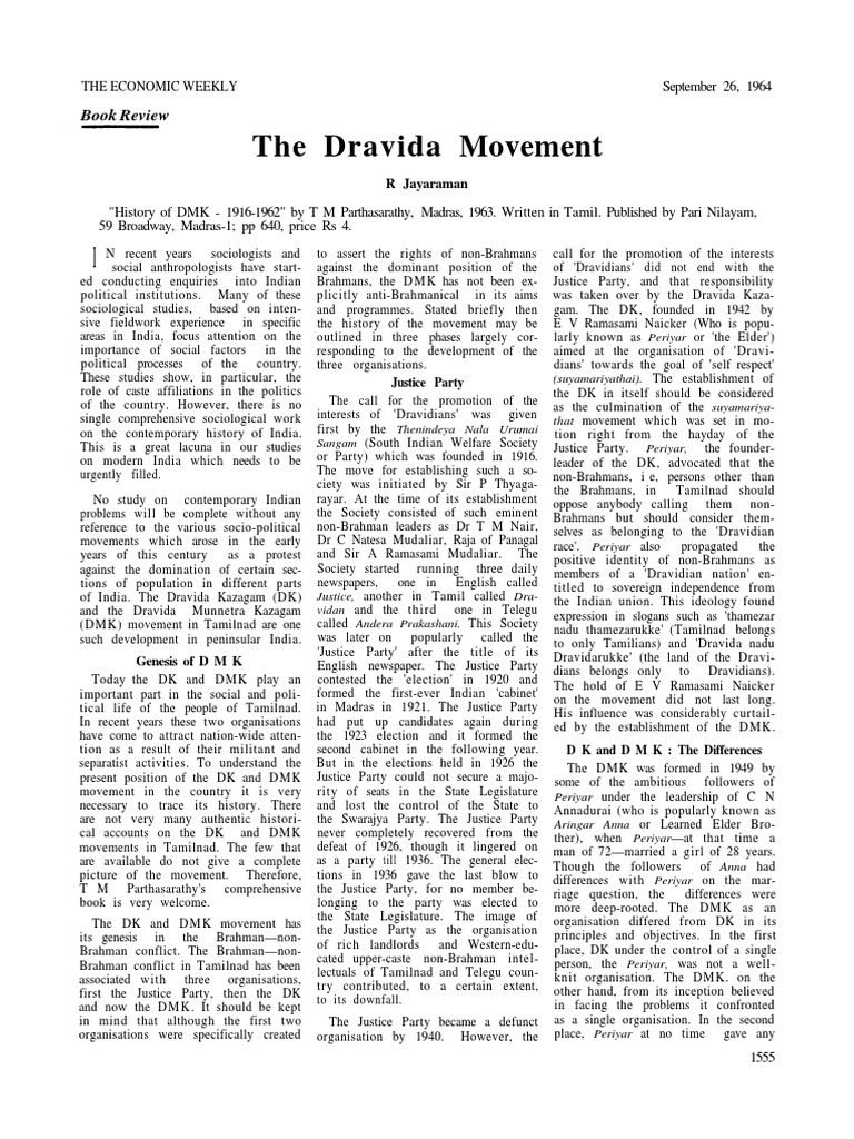 The Dravida Movement | PDF | South India | Politics Of India