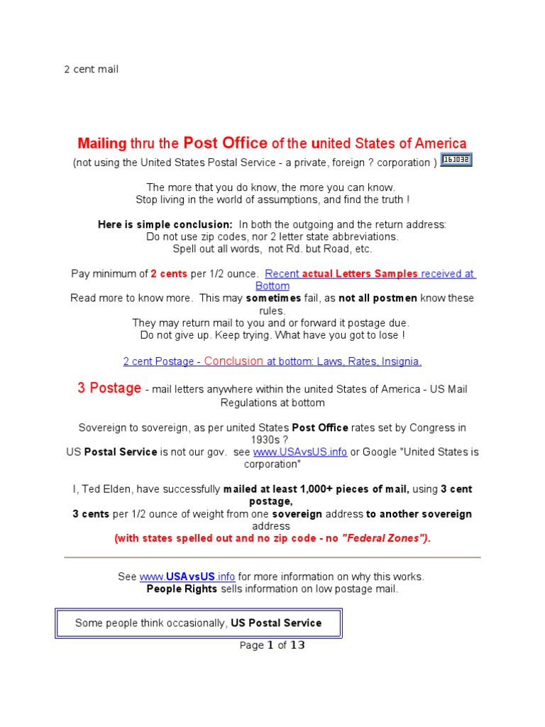 2 Cent Mail | PDF | United States Postal Service | Mail