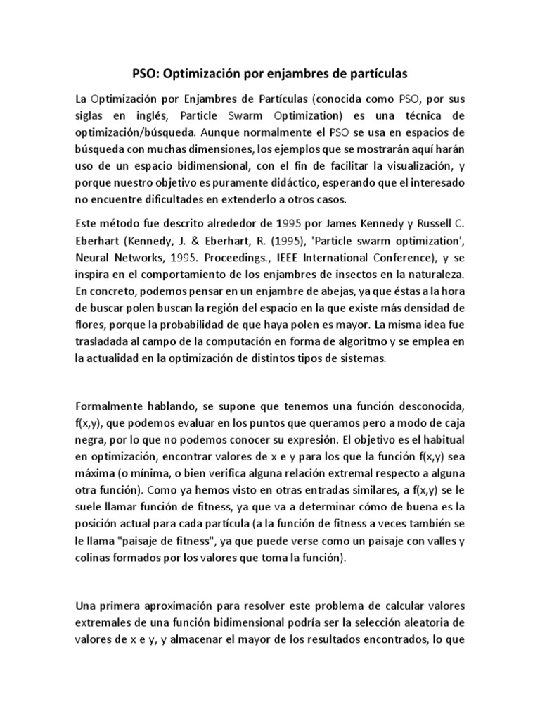 PSO: Optimización Por Enjambres de Partículas | PDF | Optimización ...