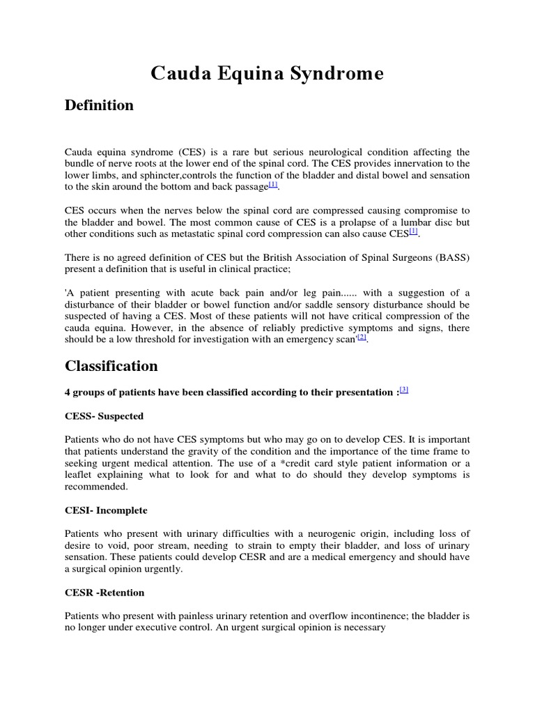 Cauda Equina Syndrome | PDF | Back Pain | Diseases And Disorders