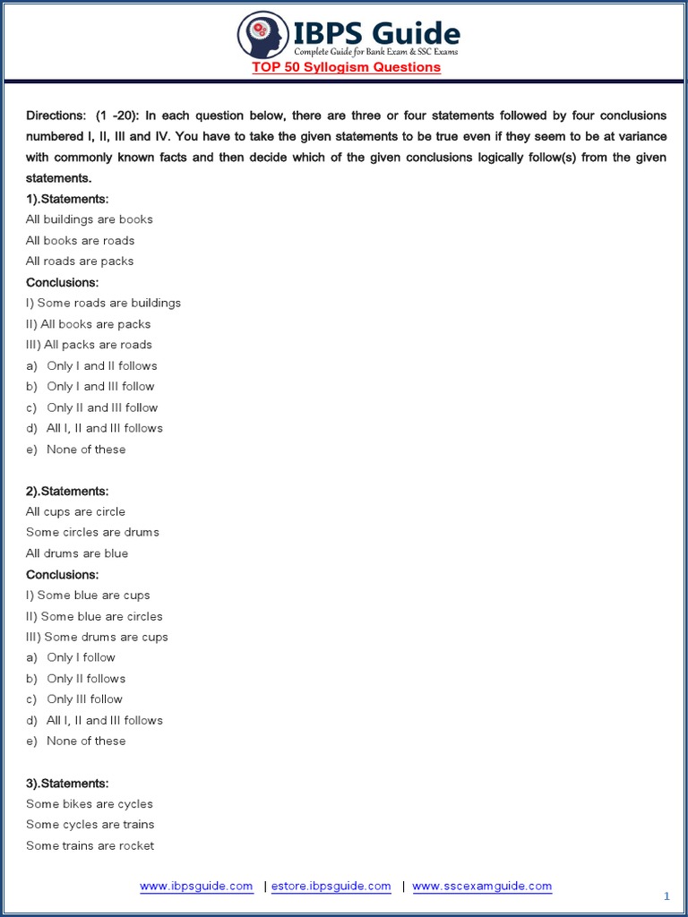 TOP 50 Syllogism Questions | PDF
