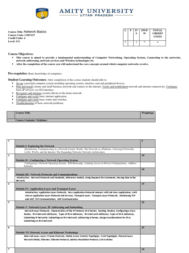 Network Basics: Course Objectives | PDF | Internet Protocol Suite | Computer Network