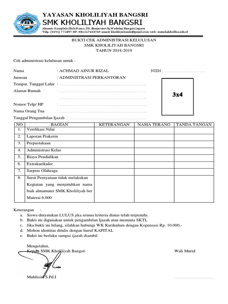 Bukti Cek Administrasi Kelulusan | PDF