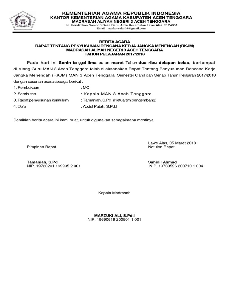 Contoh Berita Acara RKJM | PDF