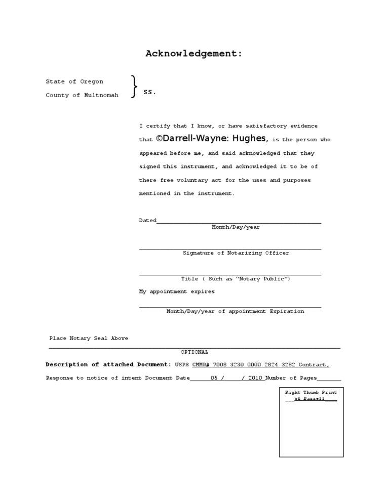 Oregon Notary Acknowledgement Form | PDF