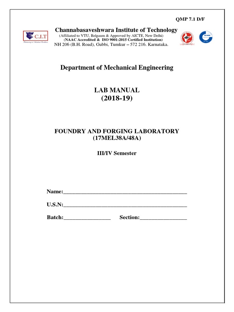 Lab Manual Format PDF | Download Free PDF | Foundry | Forging