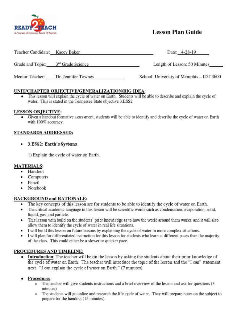 Edtpa Lesson Plan-2 | PDF | Differentiated Instruction | Water