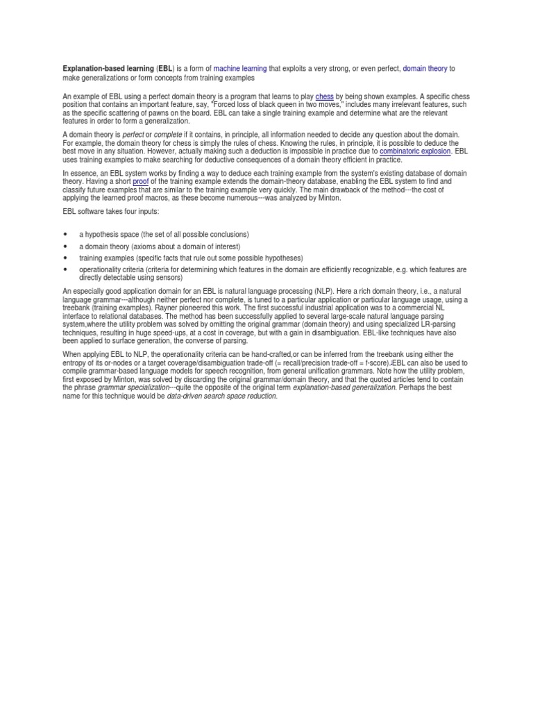 Explanation-Based Learning (EBL) Is A Form Of: Machine Learning Domain Theory | PDF ...