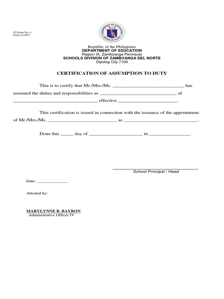 Assumption To Duty | PDF