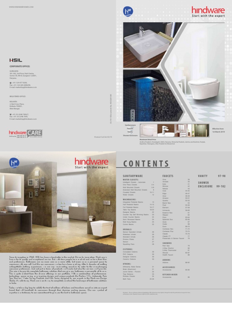 Hindware Catalogue Price List Sanitaryware Product and Fittings PDF ...