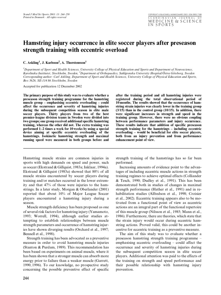 Hamstring Injury Elite Atheletes | PDF