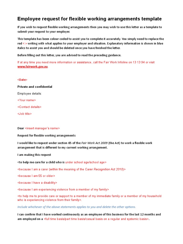 Request For Flexible Working Arrangements Letter Template | PDF | Employment | Justice