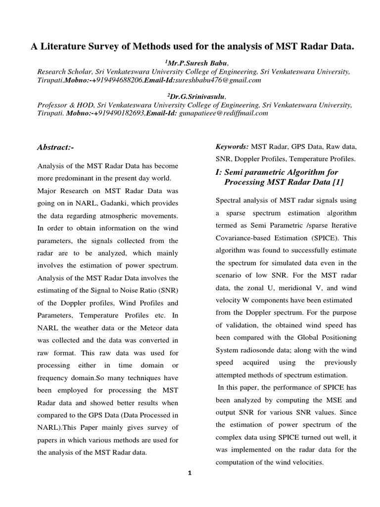 MST Radar Data Analysis Methods | PDF | Spectral Density | Wavelet